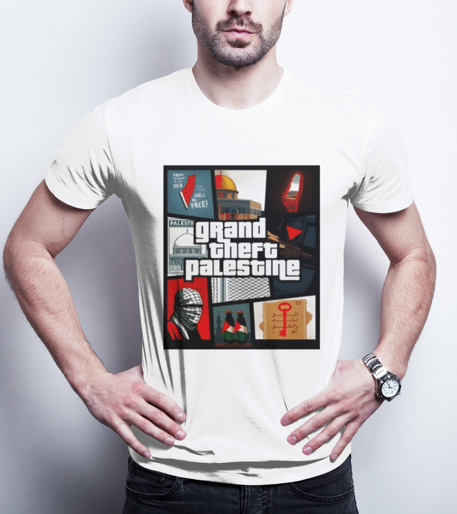 Grand Theft Palestine Dome Of The Rock Sea To Sea Free Palestine RPG Key 55 Flag Cover T-Shirt