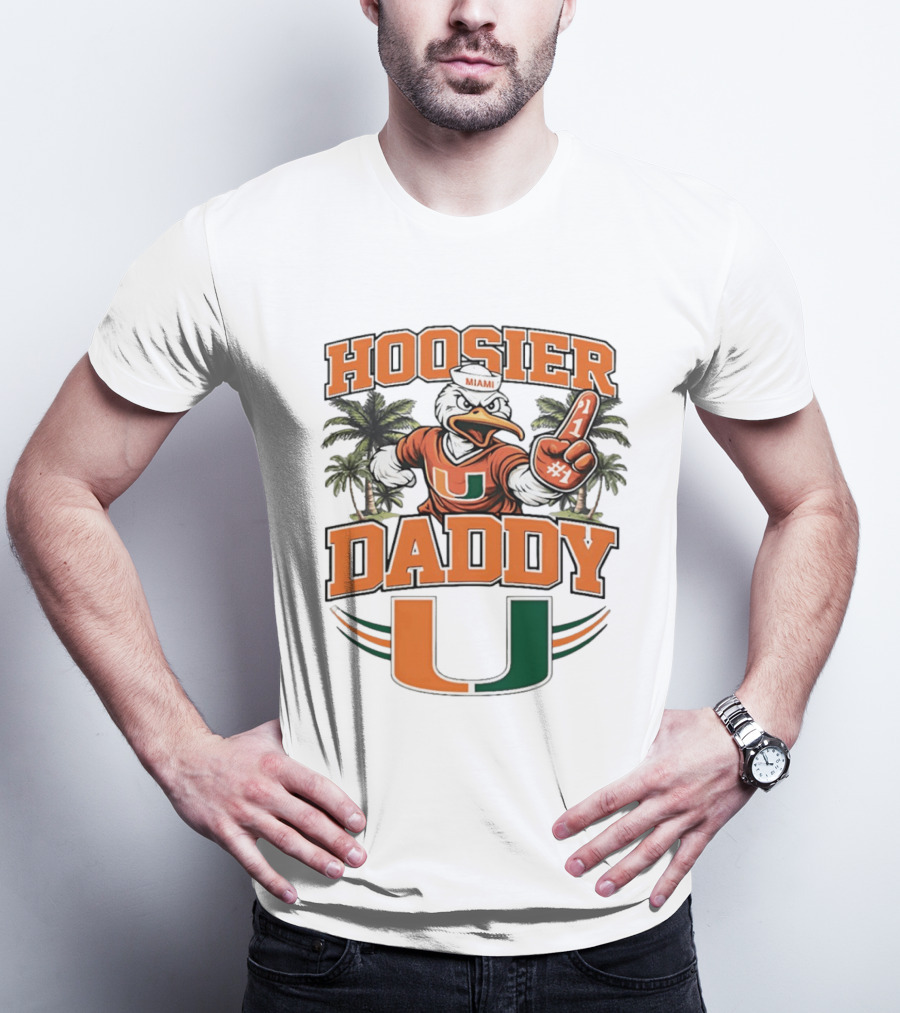 Miami Hurricanes Hoosier Daddy Sebastian The Ibis Number One Fan Palm Trees T-Shirt