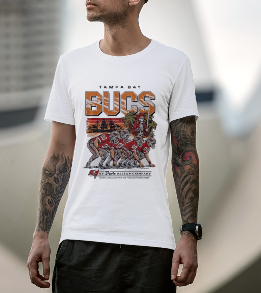 Tampa Bay Bucs Pirate Skeleton Football Team And Ship By Davis Design Company T-Shirt