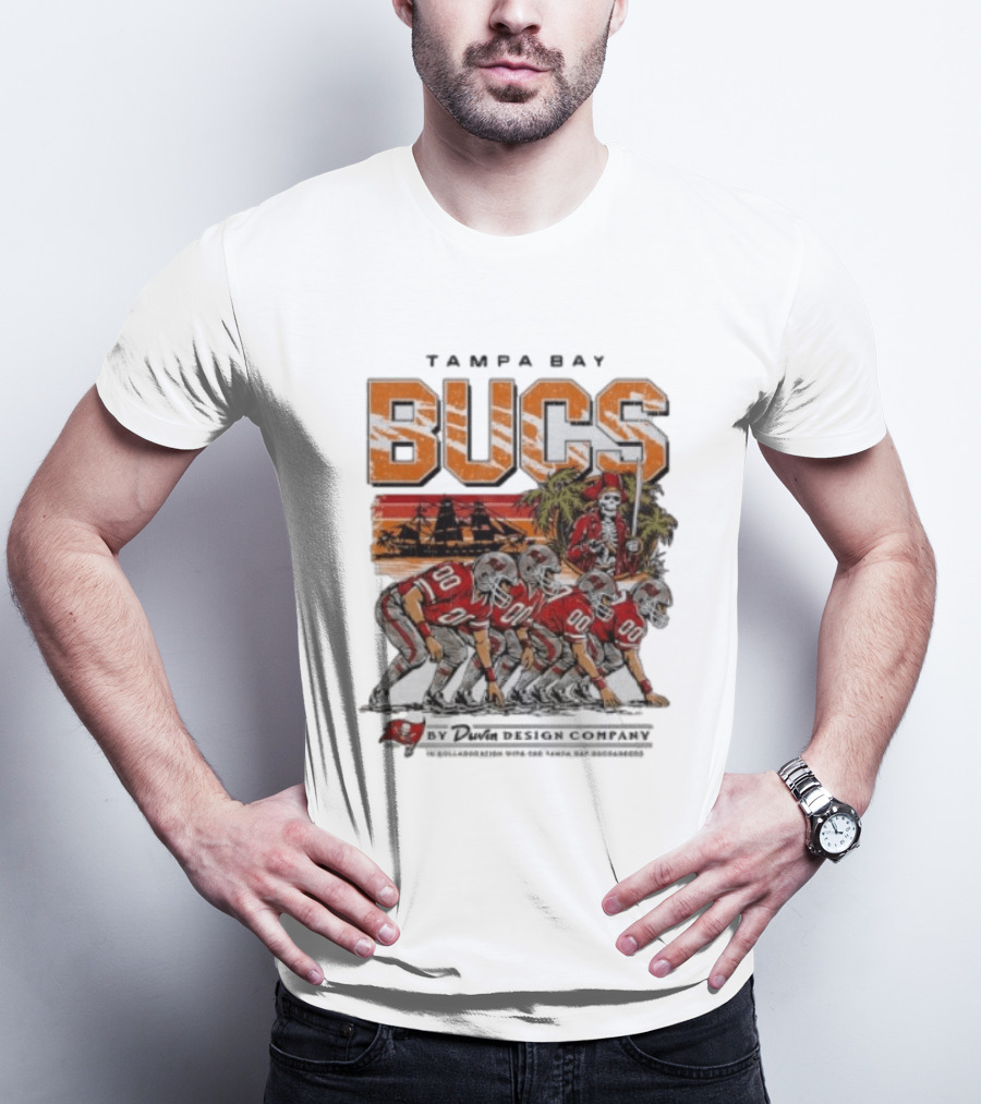 Tampa Bay Bucs Pirate Skeleton Football Team And Ship By Davis Design Company T-Shirt