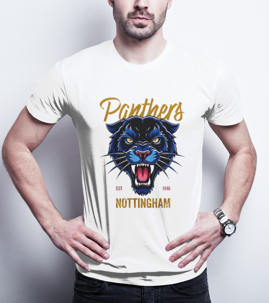 Panthers Nottingham Est 1946 Fierce Blue Panther Face Sports Team T-Shirt