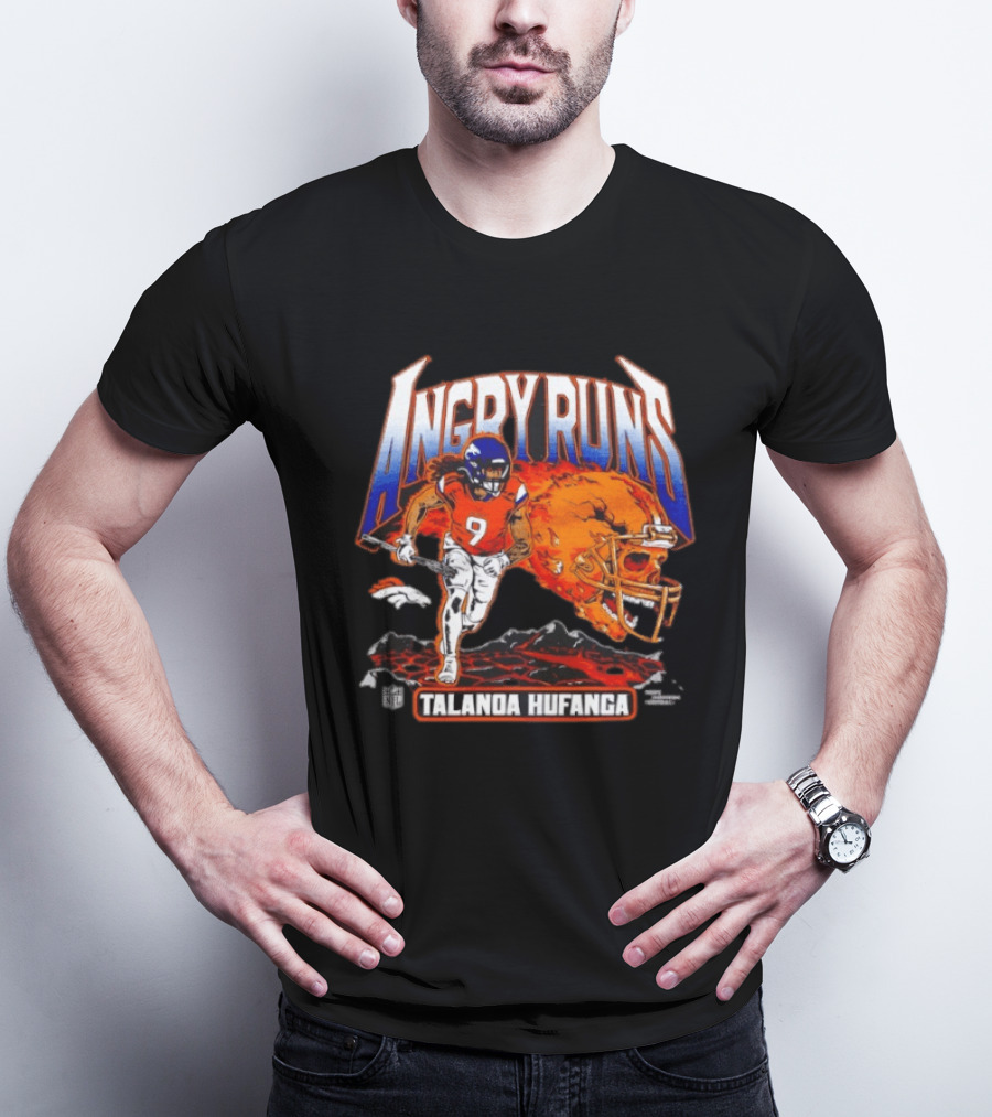Angry Runs Talanoa Hufanga Denver Broncos NFL Football Action 2025 T-Shirt