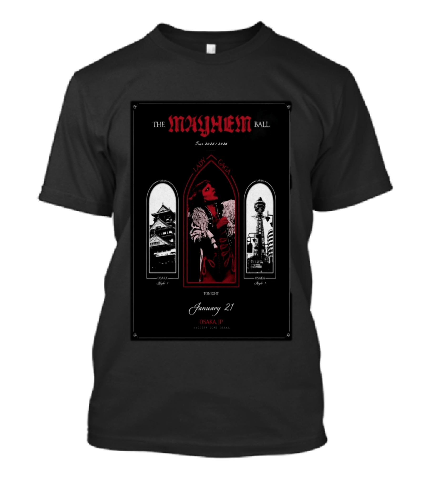 The Mayhem Ball Tour 2026 Lady Gaga Osaka Japan January 21 Kyocera Dome Concert T-Shirt