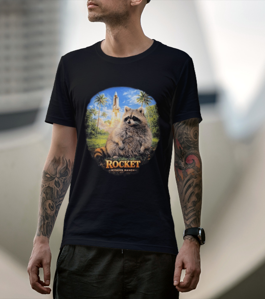 Rocket Raccoon Space Launch Tylernolantattoos Ryders Ranch T-Shirt