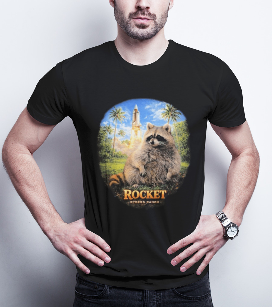 Rocket Raccoon Space Launch Tylernolantattoos Ryders Ranch T-Shirt