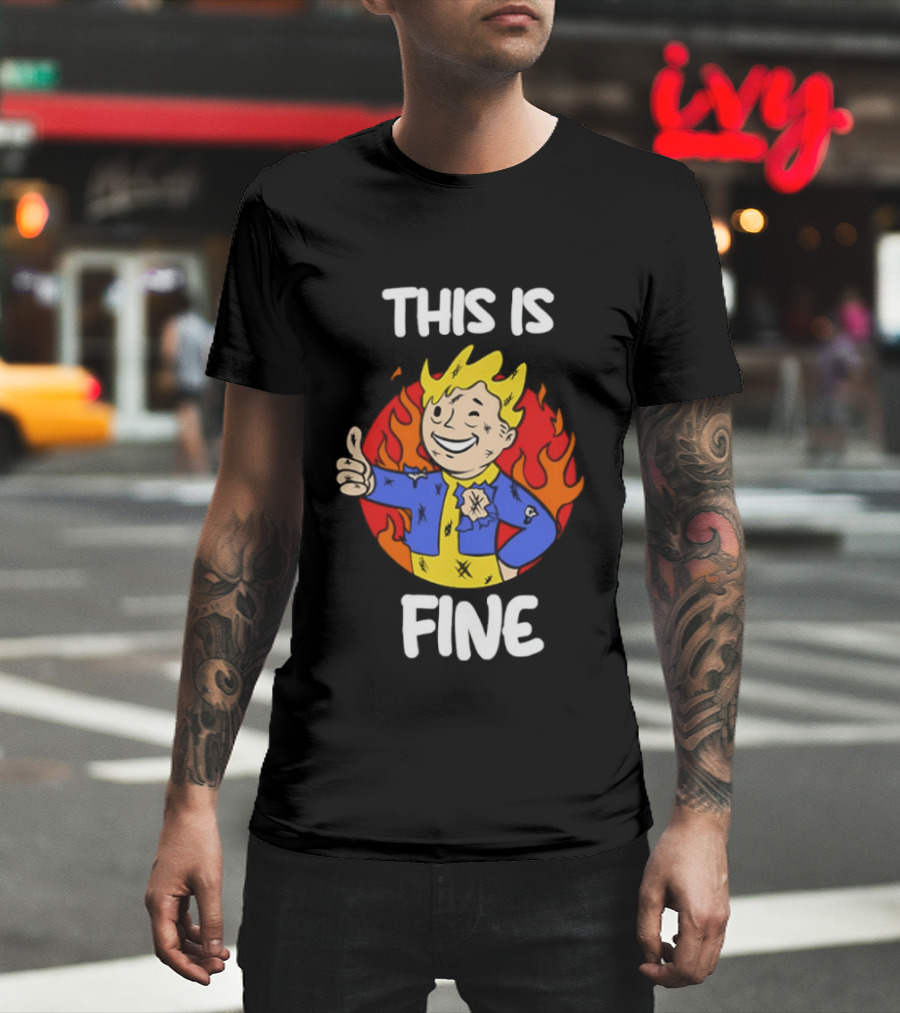 This Is Fine Vault Boy Thumbs Up Fire T-Shirt