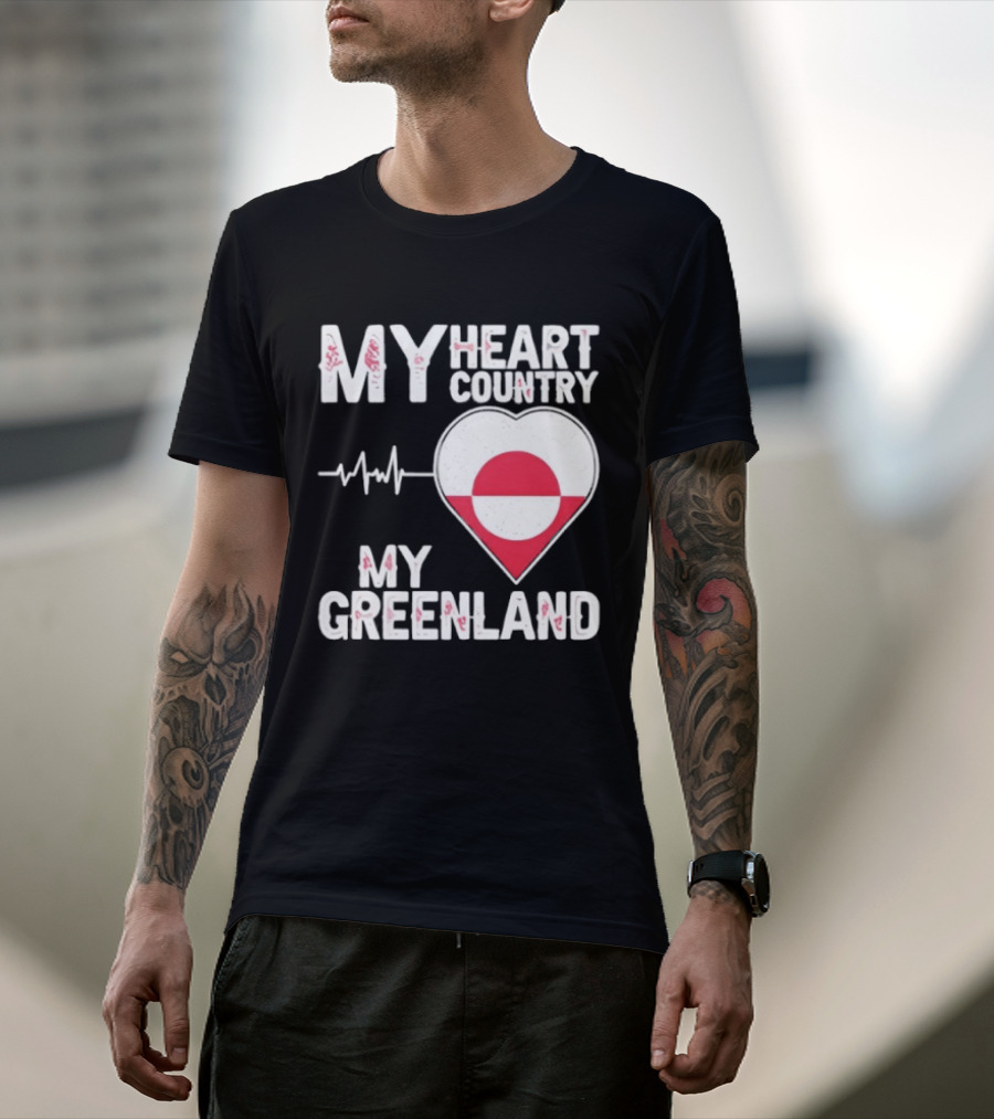My Heart Country Heartbeat My Greenland Flag Love T-Shirt