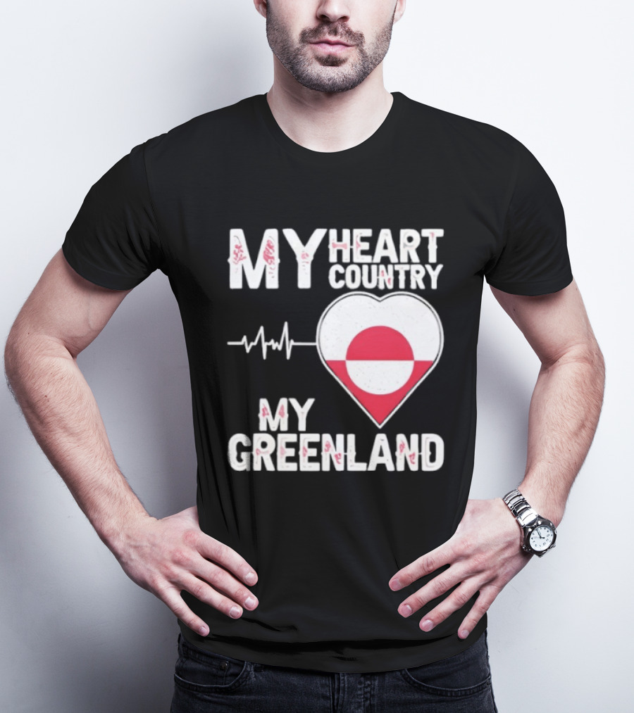 My Heart Country Heartbeat My Greenland Flag Love T-Shirt