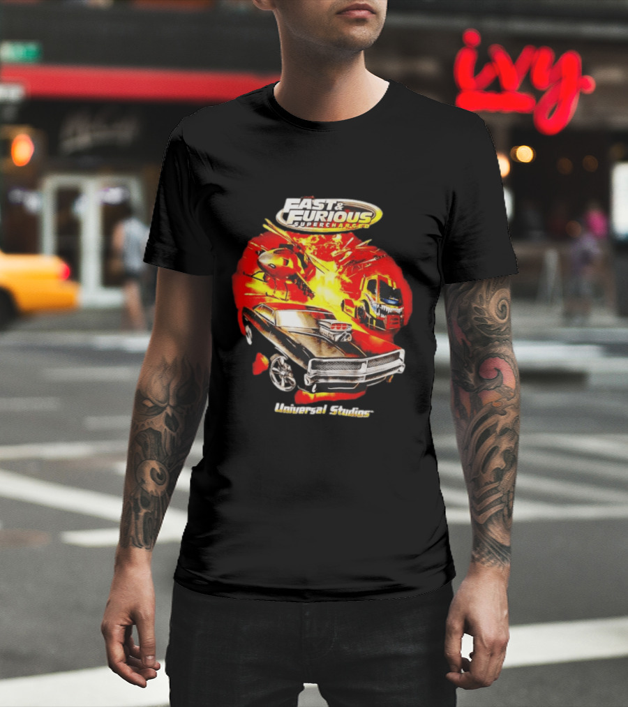 Fast & Furious Supercharged Car Explosion Universal Studios T-Shirt