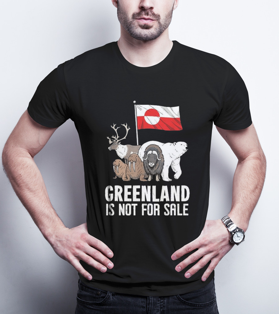 Greenland Wildlife And Flag With Reindeer Walrus Polar Bear Boasting Local Pride T-Shirt
