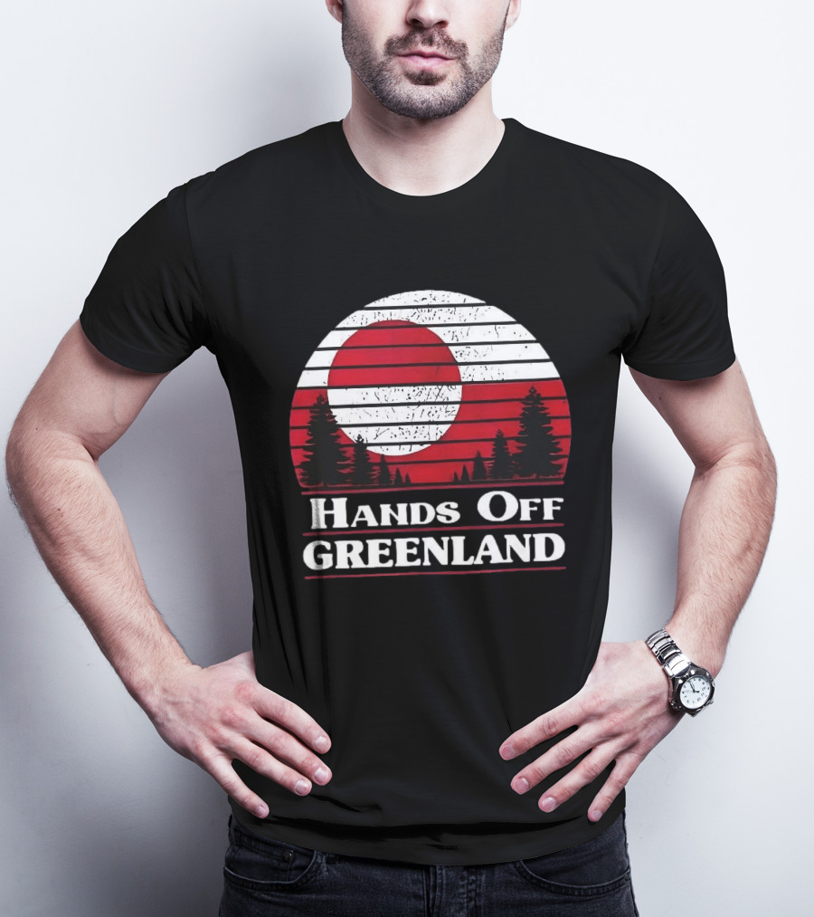 Hands Off Greenland Red And White Retro Pine Trees T-Shirt