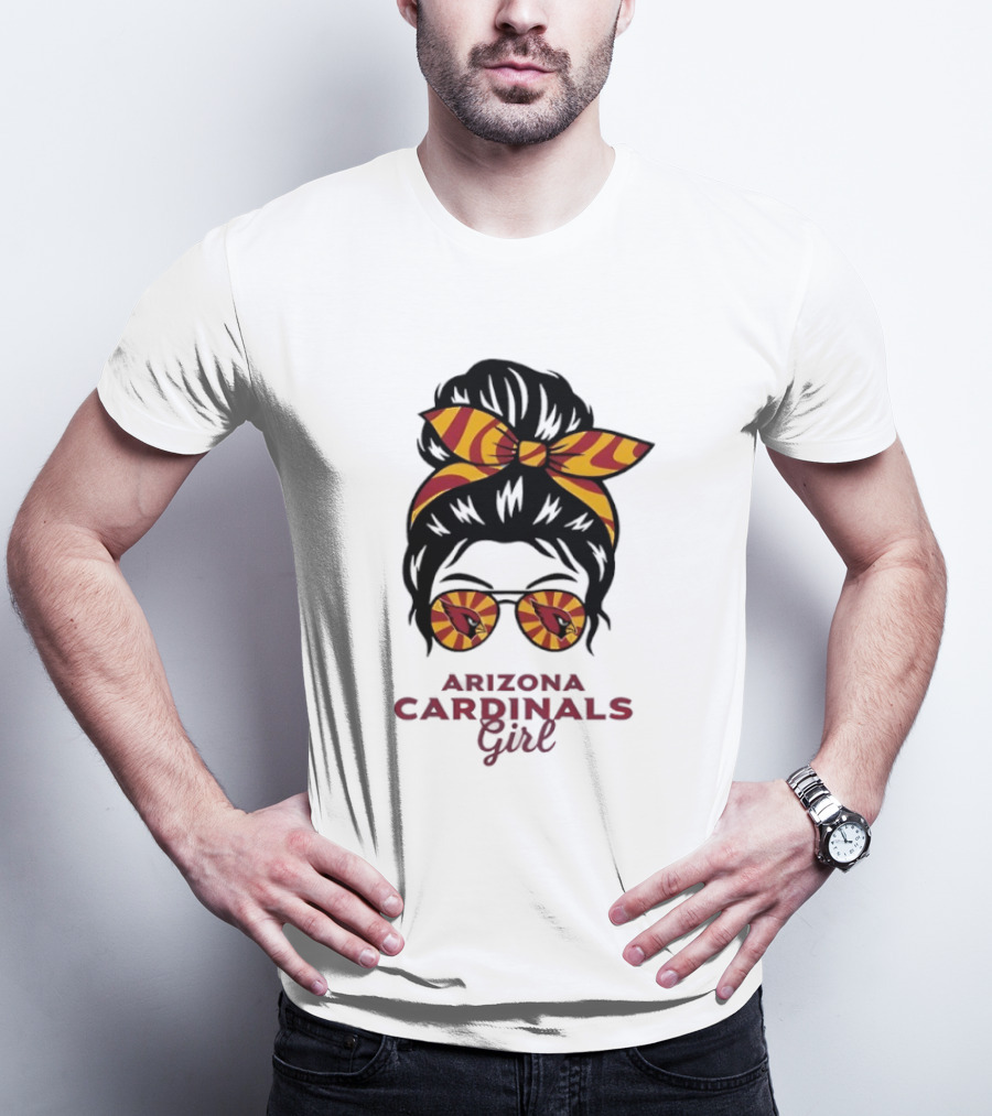 Arizona Cardinals Girl Messy Bun Glasses Vintage Sports Fan T-Shirt