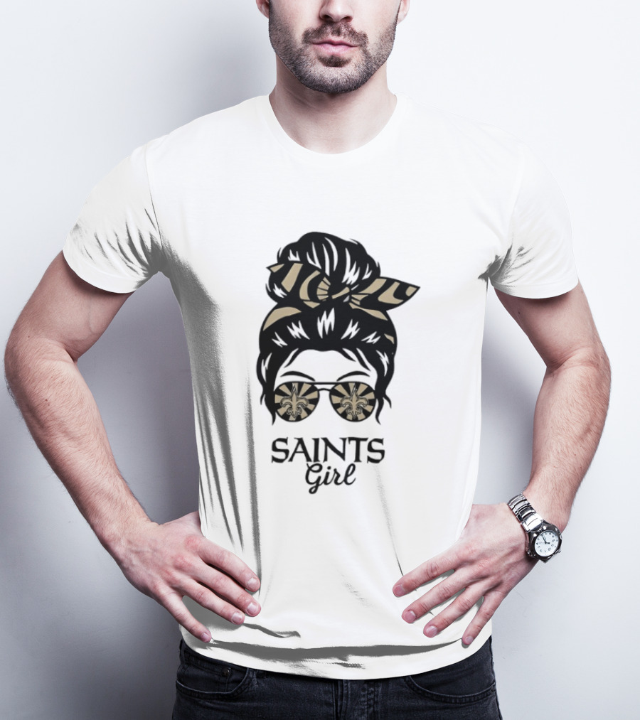 New Orleans Saints Girl Messy Bun Glasses Fleur De Lis Accessory T-Shirt