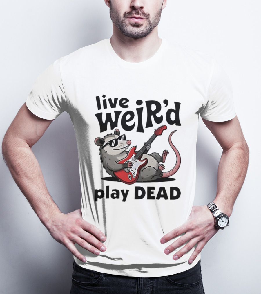 Live Weird Play Dead Opossum Electric Guitar T-Shirt