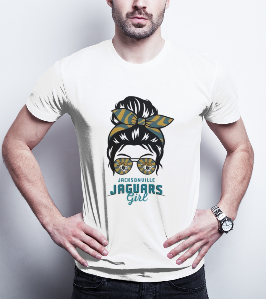 Jacksonville Jaguars Girl Messy Bun Glasses Bow Fan Spirit T-Shirt