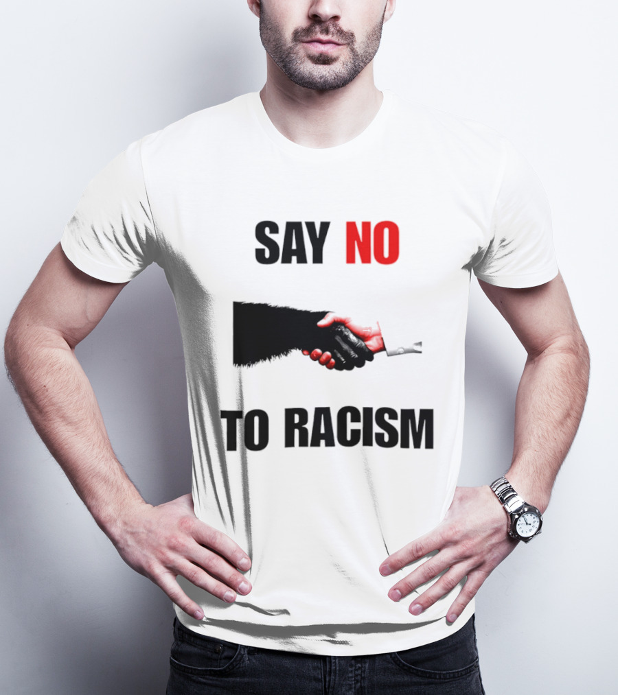 Say No To Racism Bigfoot Human Handshake Equality Message T-Shirt