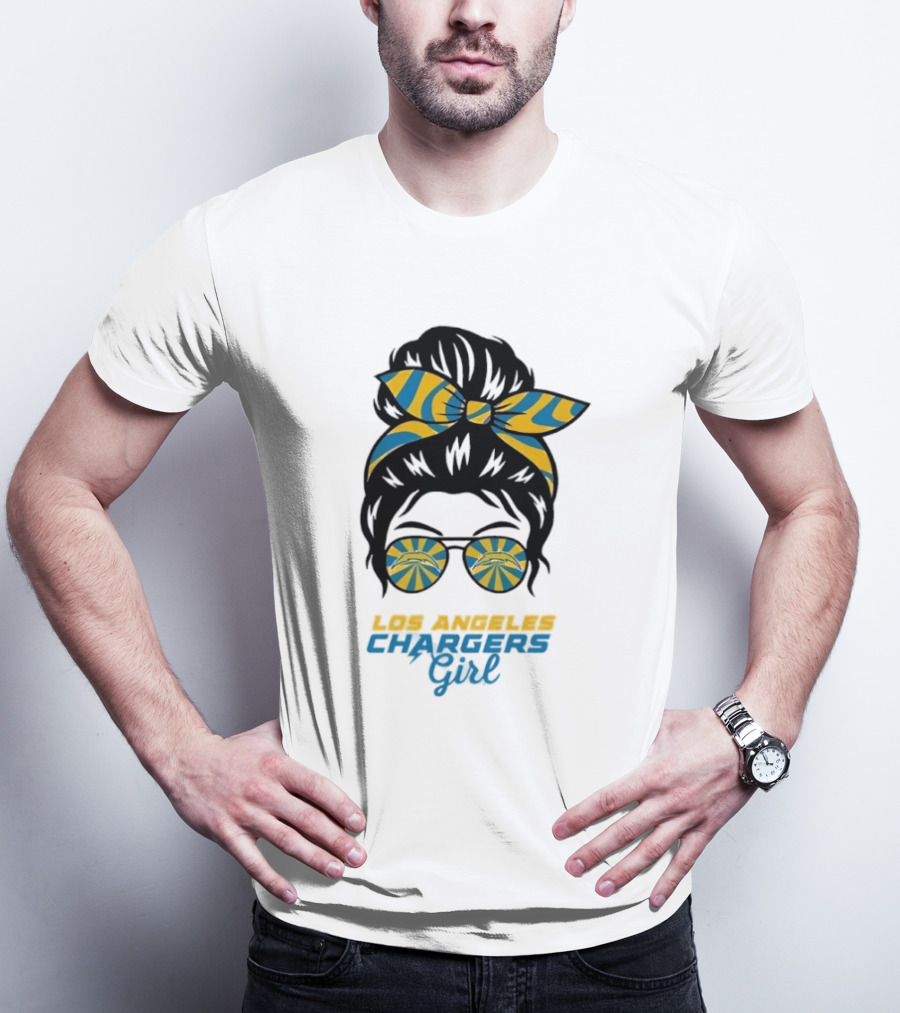 Messy Bun Glasses Los Angeles Chargers Girl T-Shirt