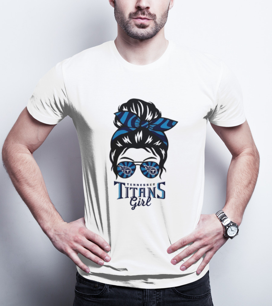 Tennessee Titans Girl Messy Bun Glasses Bow T-Shirt