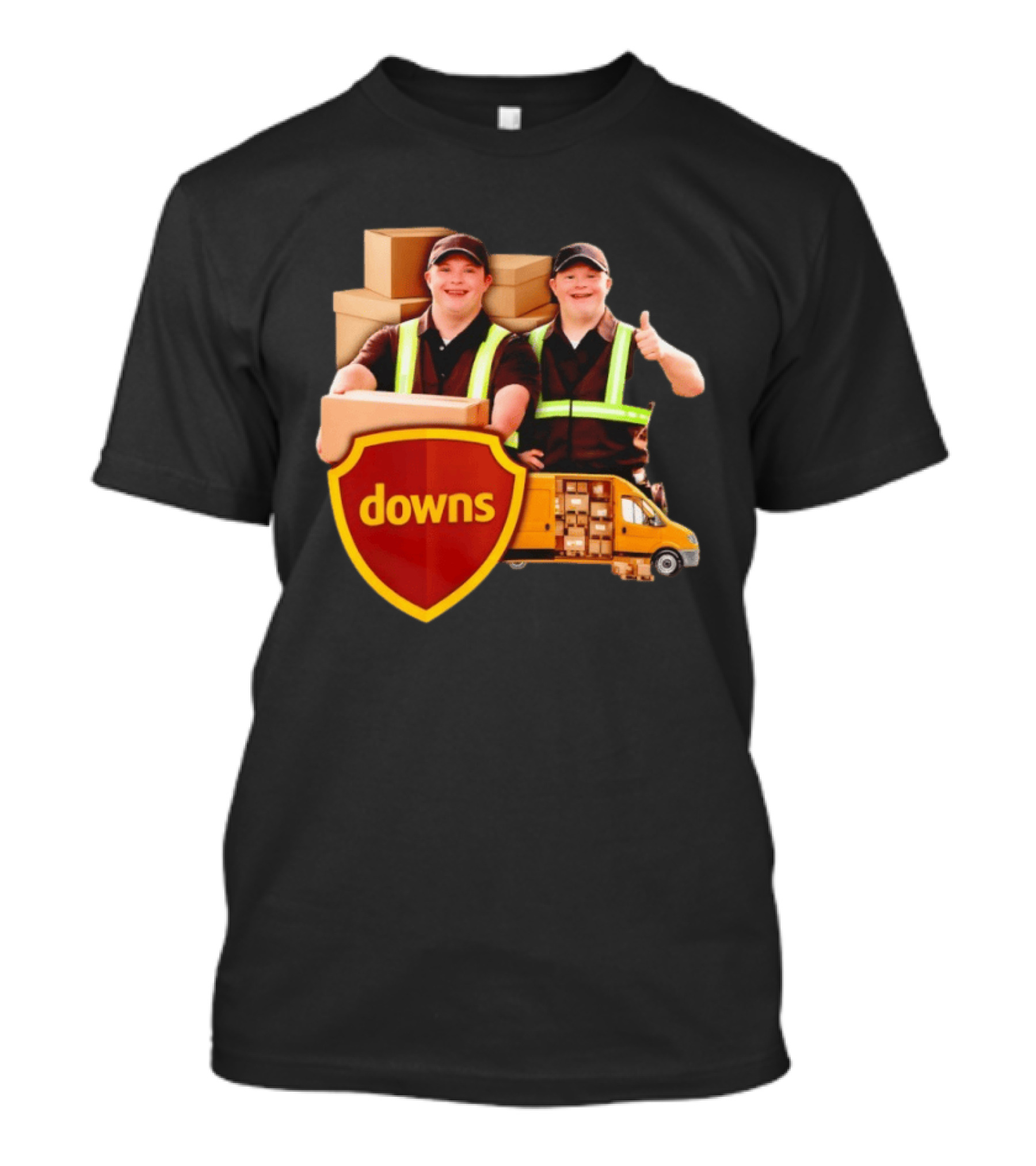Downs UPS Delivery Service With Smiling Workers And Packages T-Shirt