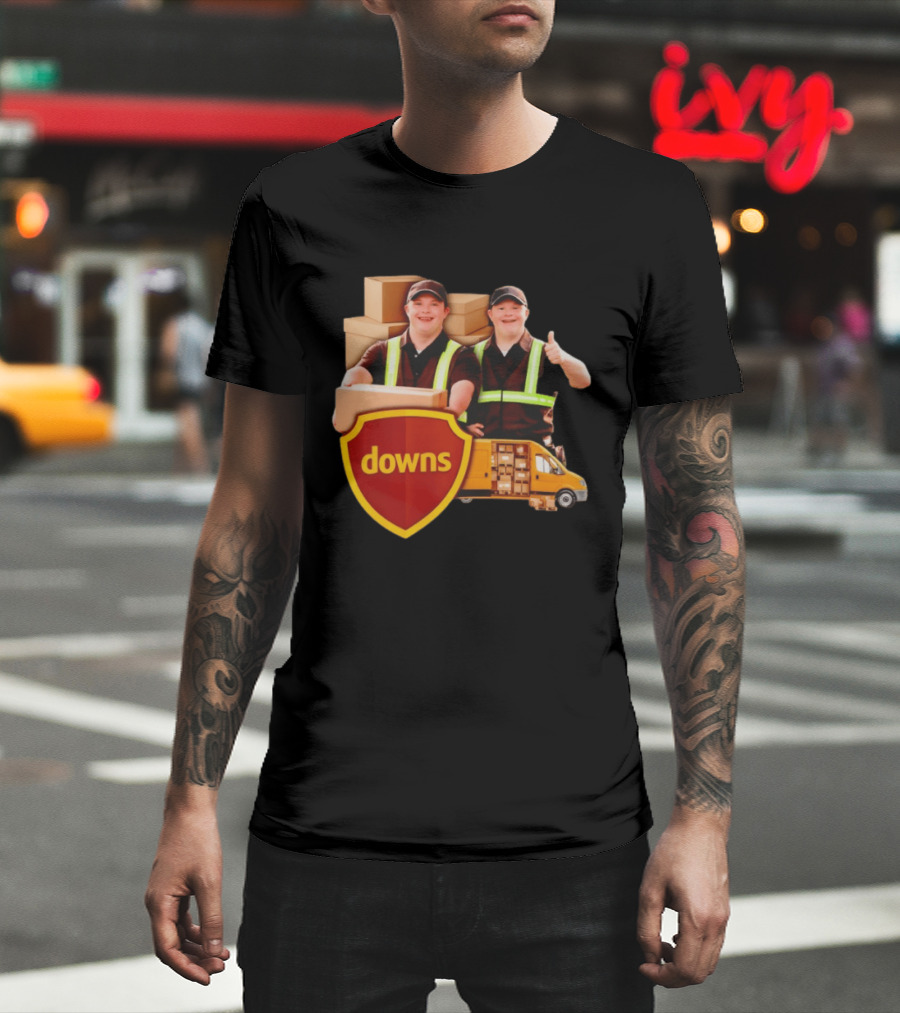 Downs UPS Delivery Service With Smiling Workers And Packages T-Shirt