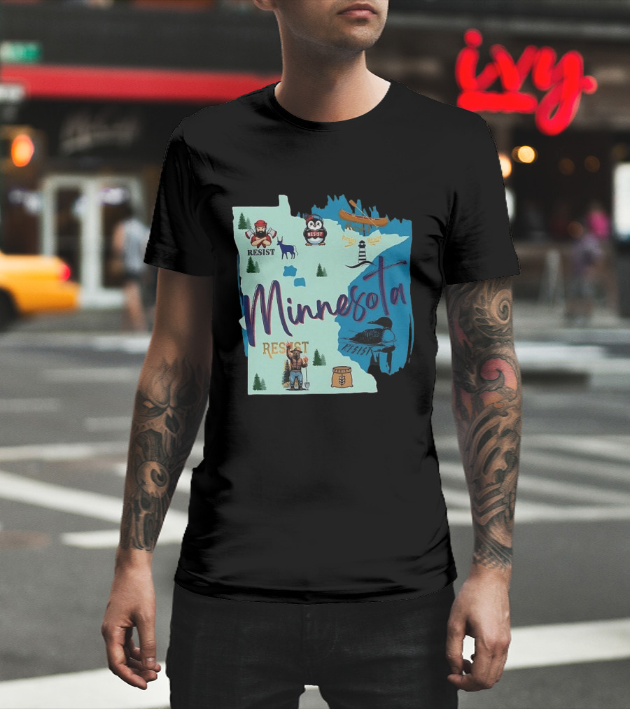 Minnesota Resist Lumberjack Penguin Canoe Loon Lighthouse Deer T-Shirt