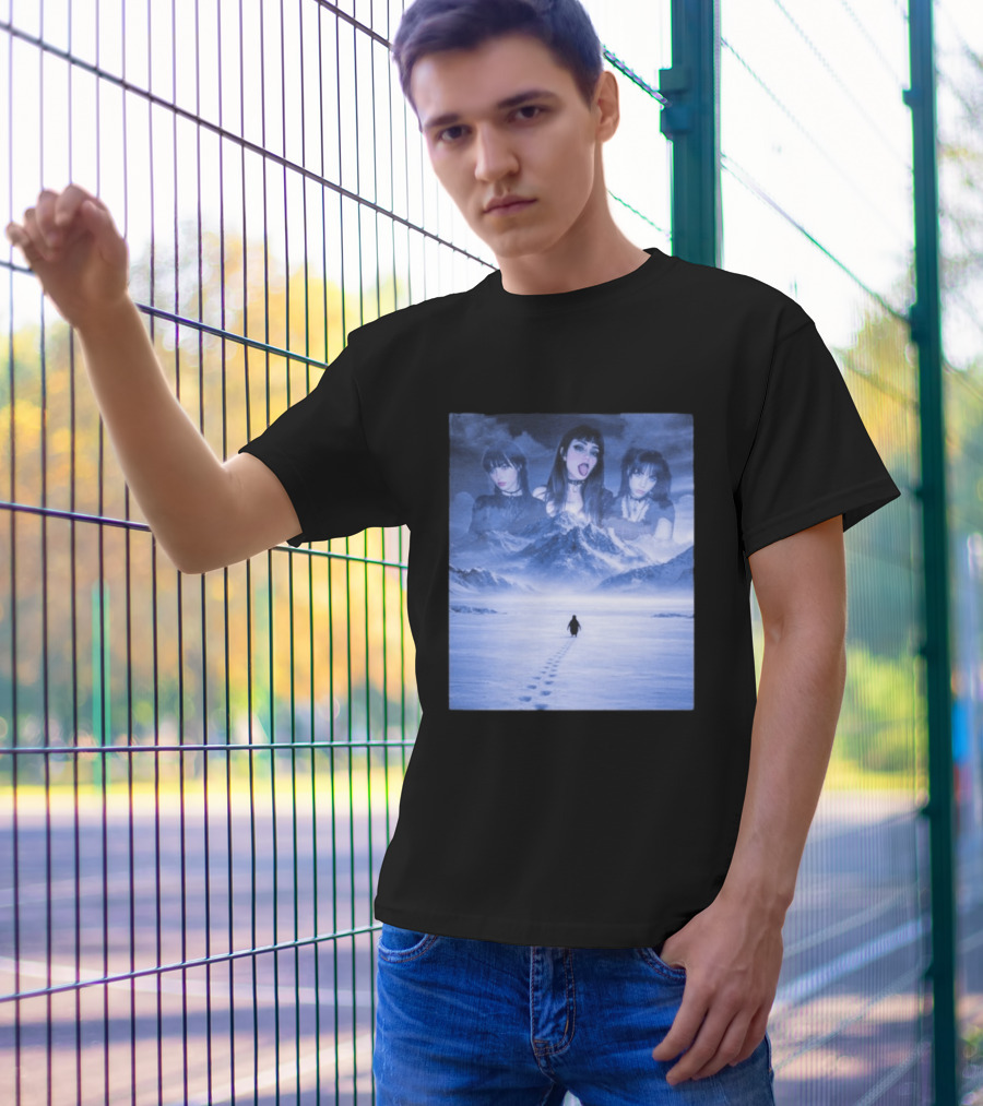 Nihilist Penguin Goth Girls Dark Winter Mountain Scene T-Shirt