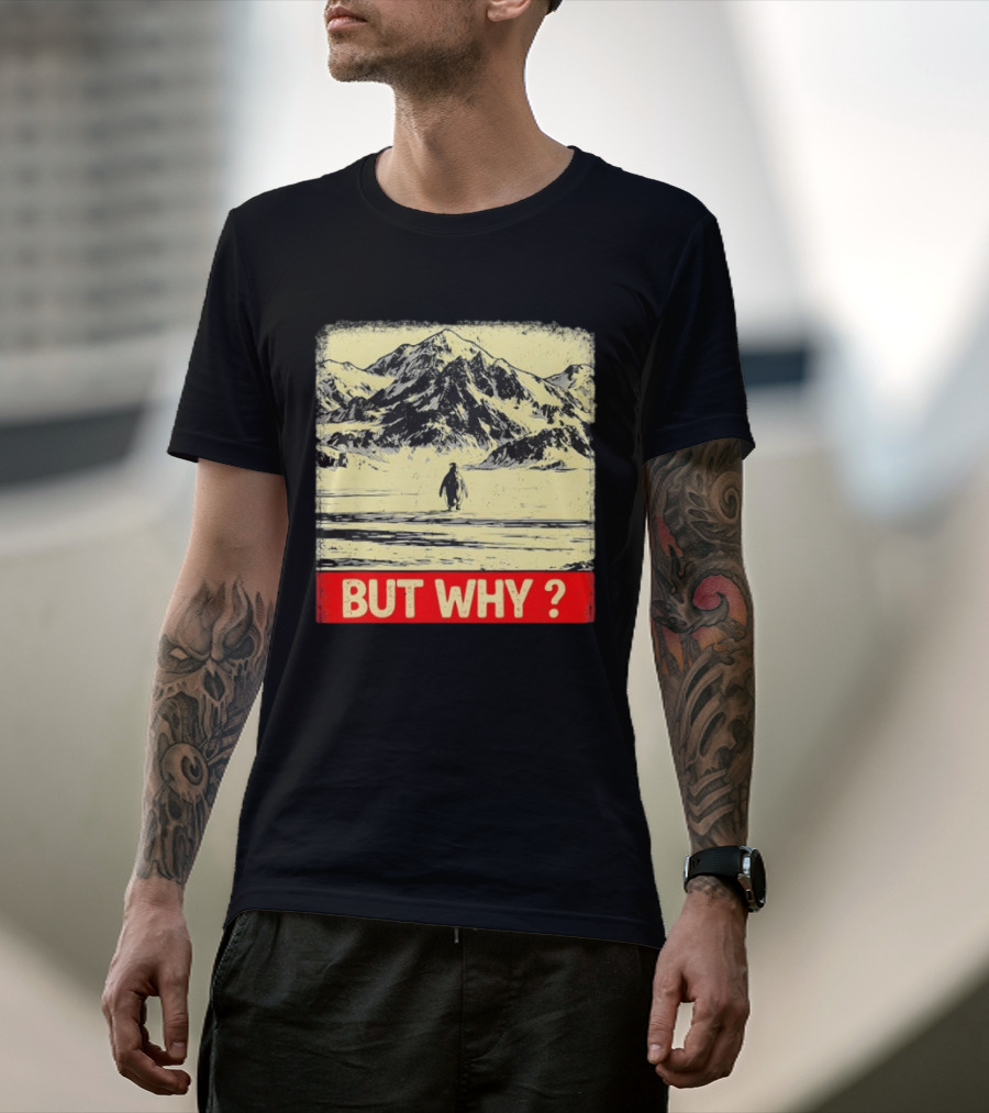 Penguin Meme But Why Mountains Winter Scene T-Shirt