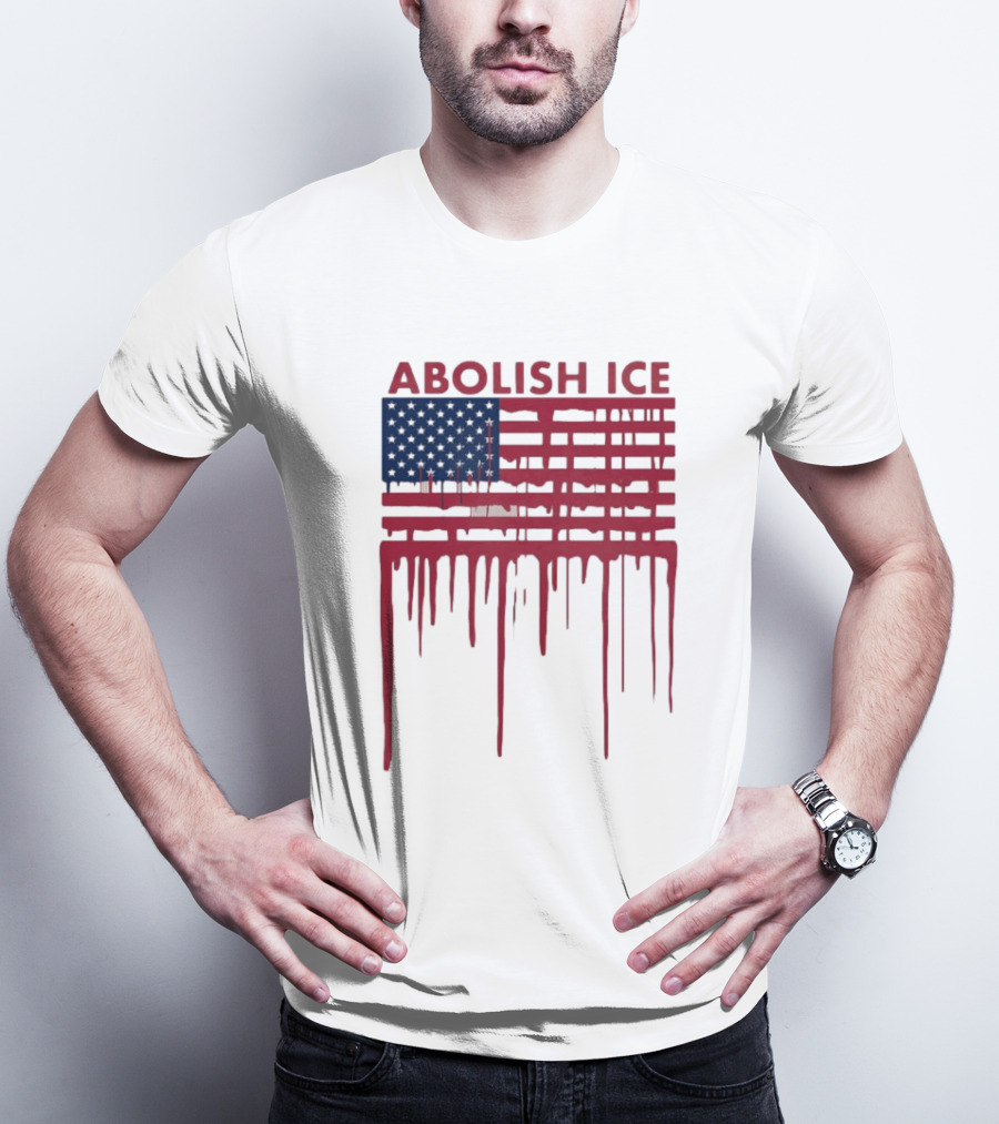 Abolish ICE Dripping American Flag Blood Effect T-Shirt