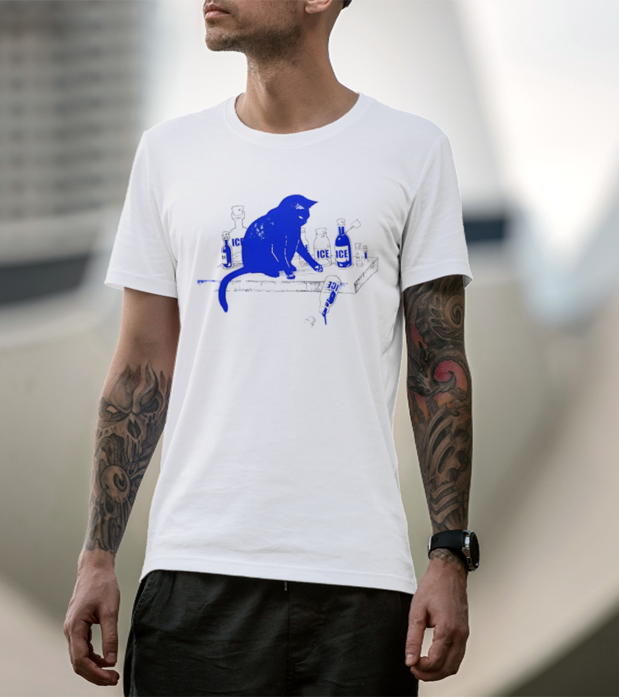 Cat Surrounded By Ice Bottles On A Table T-Shirt
