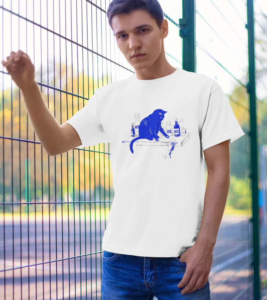 Cat Surrounded By Ice Bottles On A Table T-Shirt