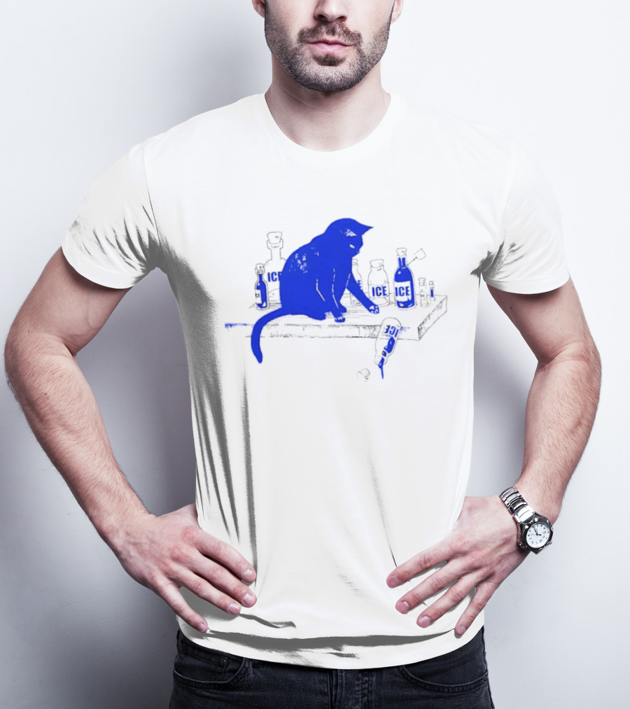 Cat Surrounded By Ice Bottles On A Table T-Shirt