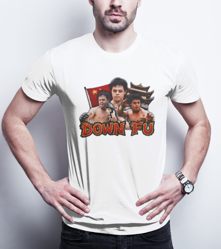Down Fu Martial Arts Style With Fighters And Chinese Pagoda T-Shirt