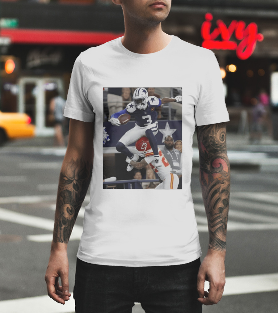 Football Leap Dallas Vs Kansas Royals Dynamic Action T-Shirt