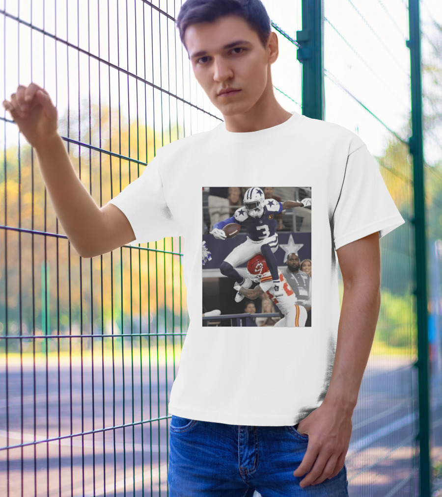 Football Leap Dallas Vs Kansas Royals Dynamic Action T-Shirt