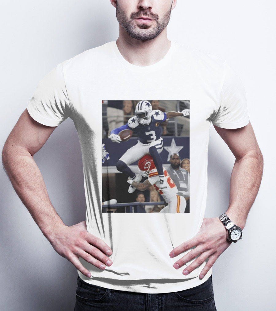 Football Leap Dallas Vs Kansas Royals Dynamic Action T-Shirt