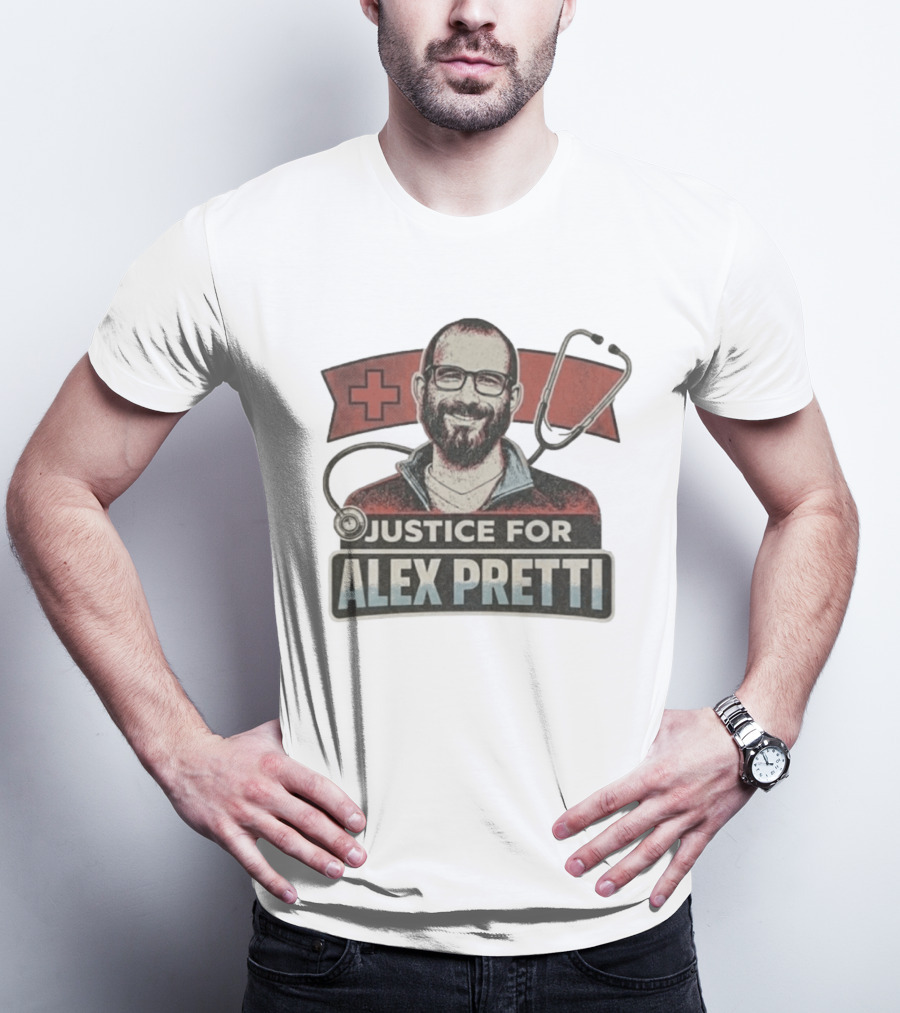 Justice For Alex Pretti Minneapolis ICU Nurse Memorial Red Cross Stethoscope T-Shirt