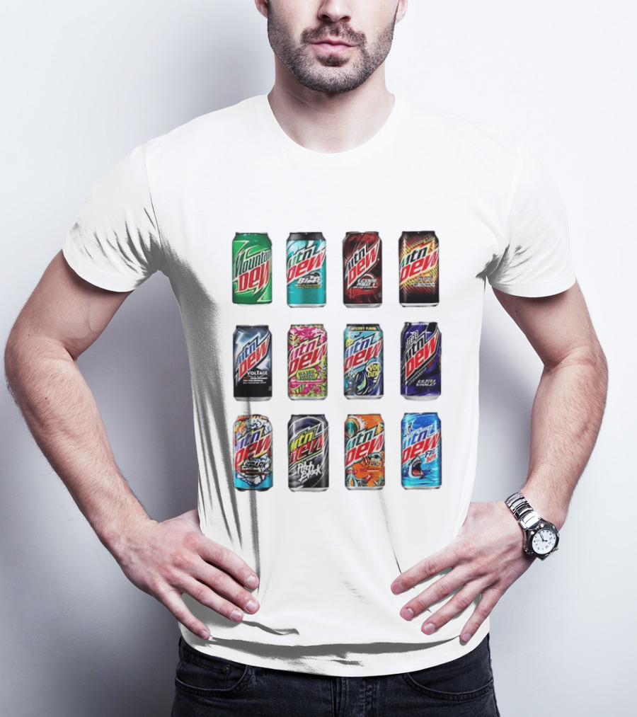 Mountain Dew Soda Flavors Black Label Code Red Voltage Spark Typhoon Pitch Black Baja Blast T-Shirt