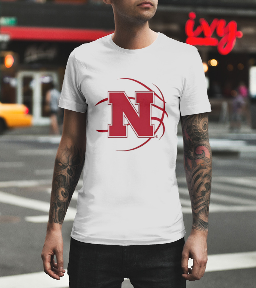 Nebraska Basketball Red N And Ball T-Shirt