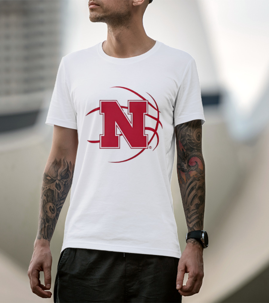 Nebraska Basketball Red N And Ball T-Shirt