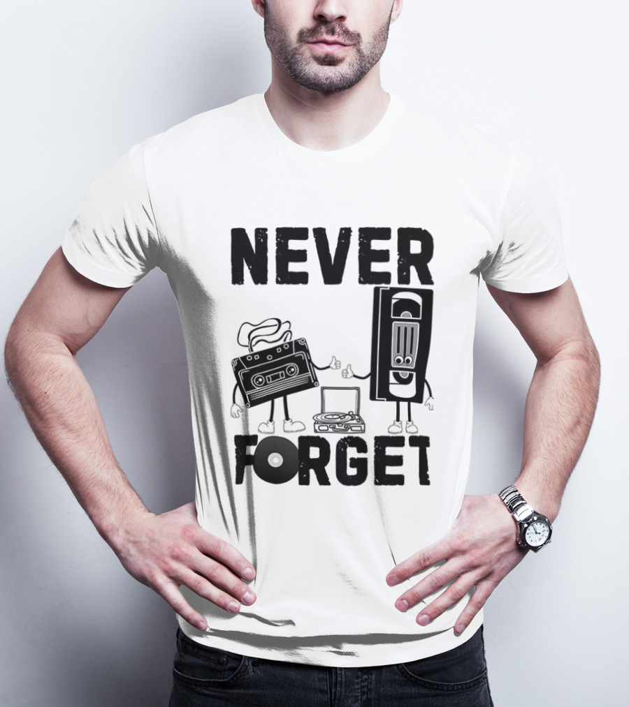 Never Forget Cassette VHS Floppy Nostalgia Music Media T-Shirt
