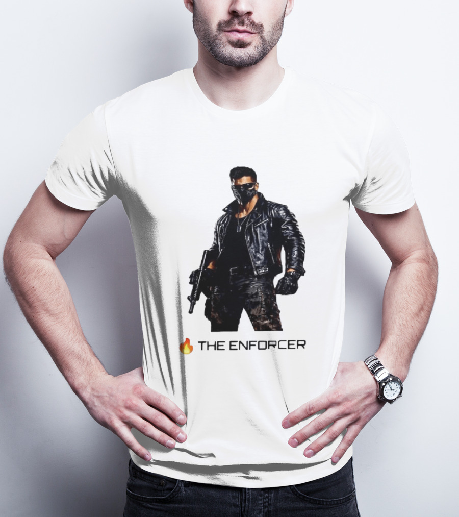 The Enforcer Leather Jacket Warrior With Mask And Fire T-Shirt