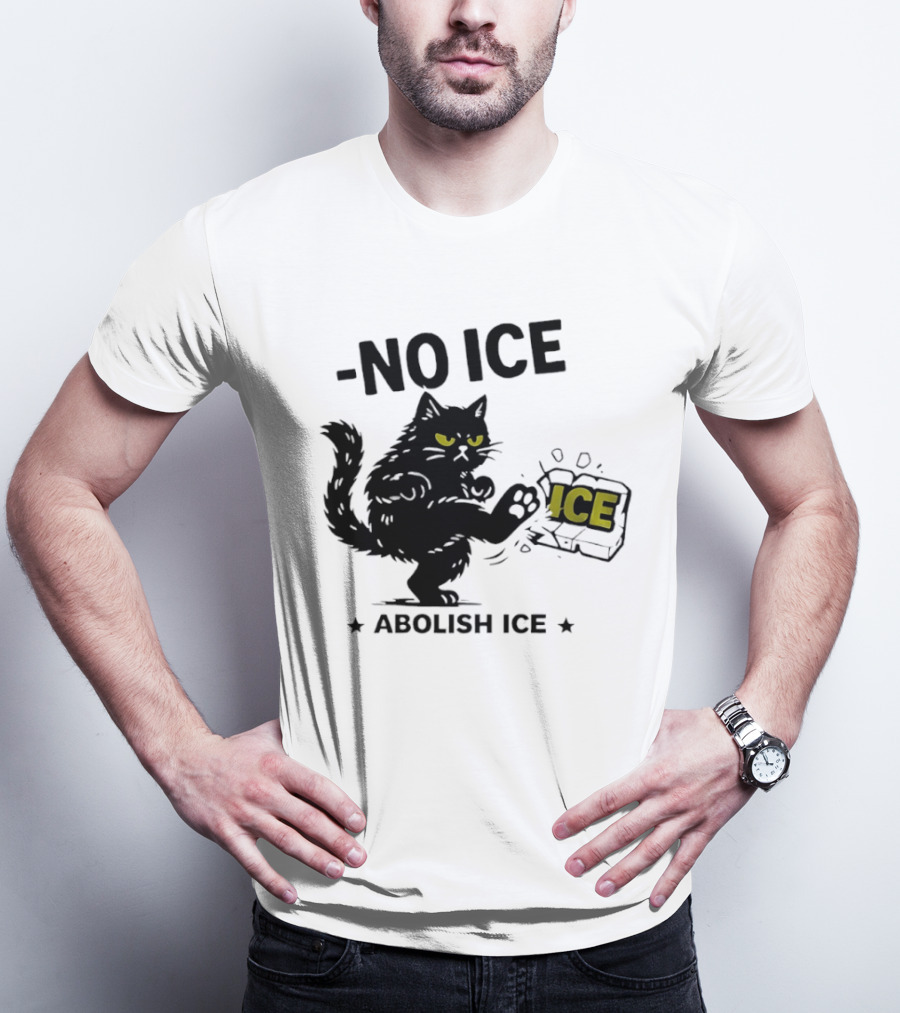 Black Cat No Ice Abolish ICE T-Shirt