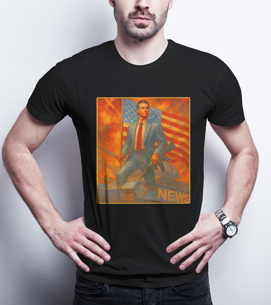 Gavin Newsome Tank Patriotic Flag Rifle News Scene T-Shirt