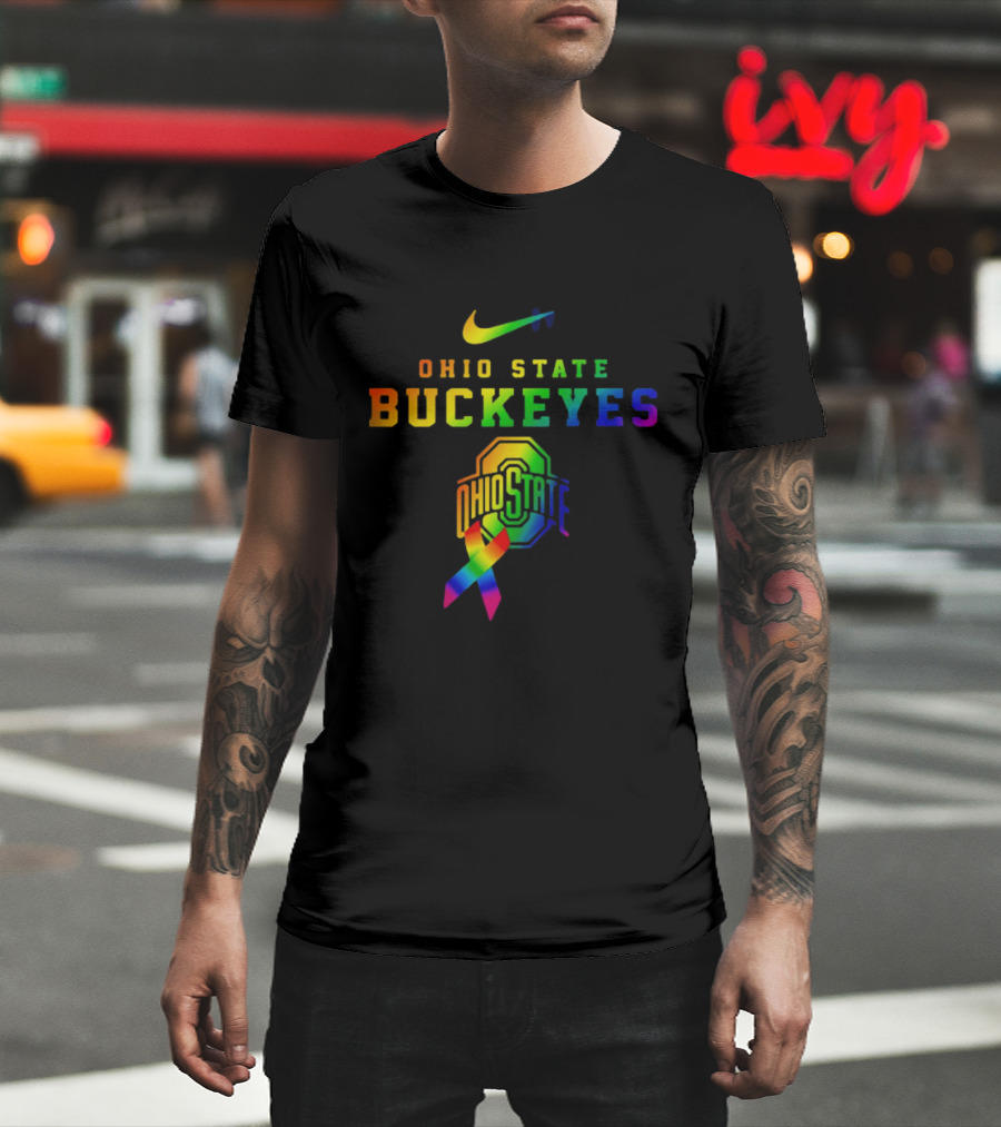 Ohio State Buckeyes Rainbow Logo Fight Cancer In All T-Shirt