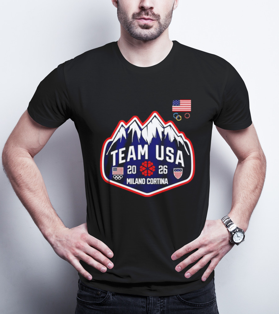 Team Usa 2026 Milano Cortina Olympics American Flag Mountain T-Shirt