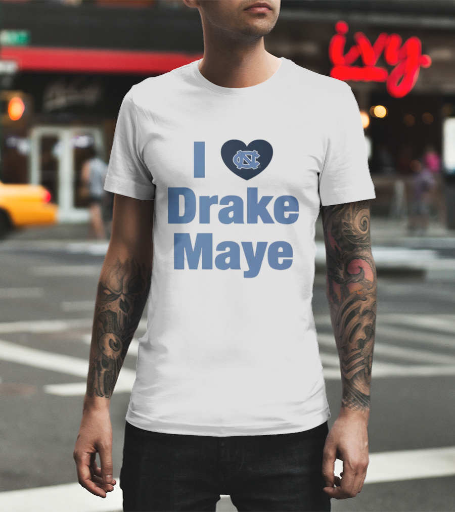 I Love Drake Maye UNC Tar Heels Football Heart T-Shirt