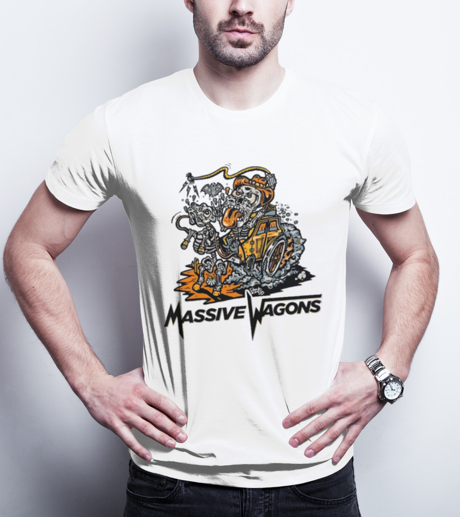 Massive Wagons Skeleton Cowboy In Car T-Shirt