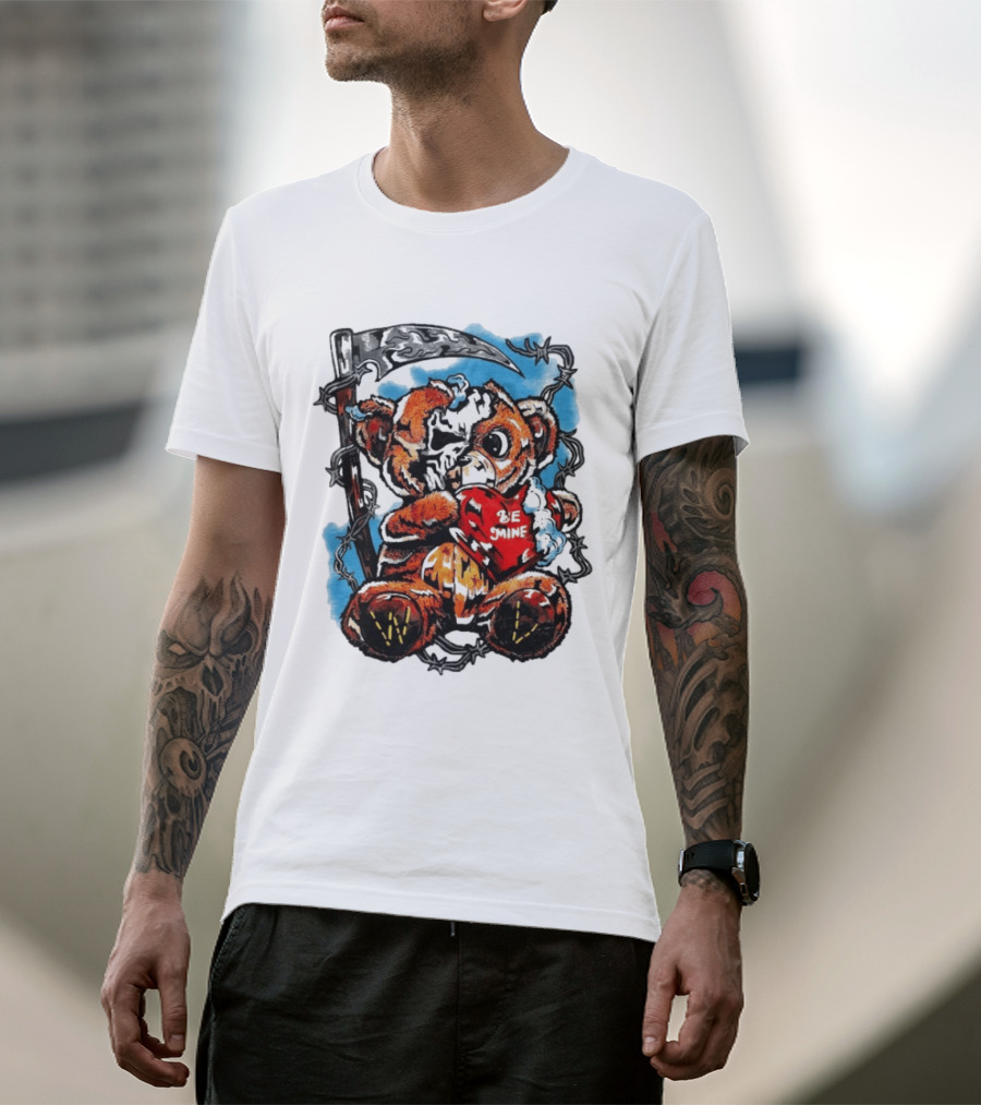 Warren Lotas Be Mine Teddy Grim Reaper Barbed Wire Valentine Scythe T-Shirt