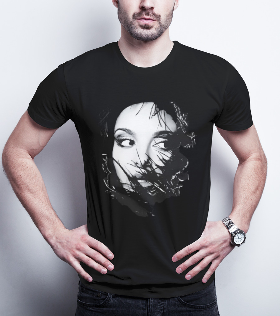 Jade Face Mysterious Gaze Black And White Brushstroke T-Shirt