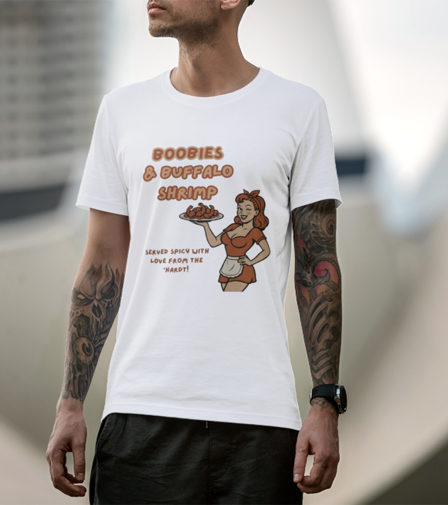 Boobies & Buffalo Shrimp Served Spicy With Love From The Hardt Retro Waitress T-Shirt